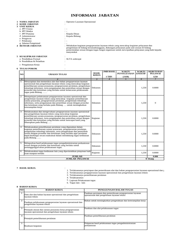 Template Anjab Operator Layanan Operasional | PDF