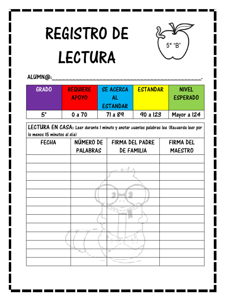 Registro de Lectura Quinto B | PDF