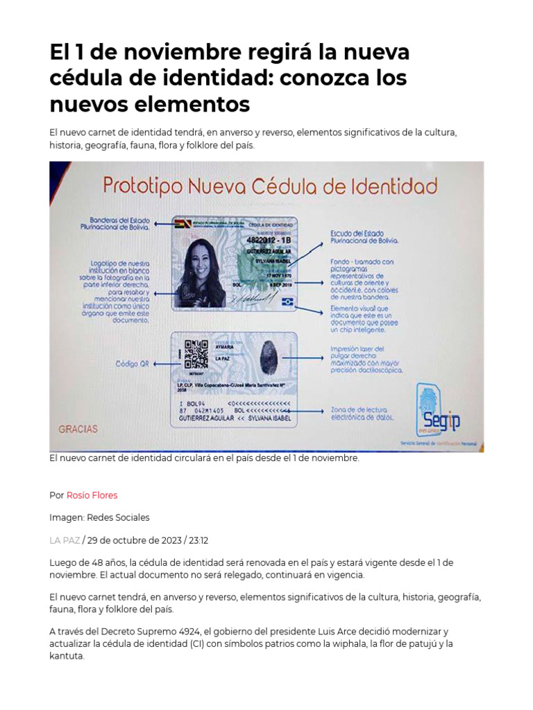 El 1 de Noviembre Regirá La Nueva Cédula de Identidad | PDF | Documento ...