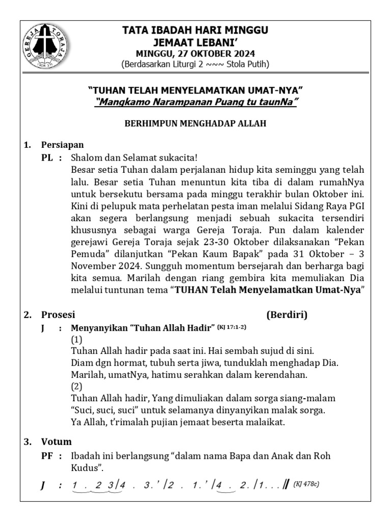 Tata Ibadah Hari Minggu, 27 Oktober 2024 Fix - 014953 | PDF