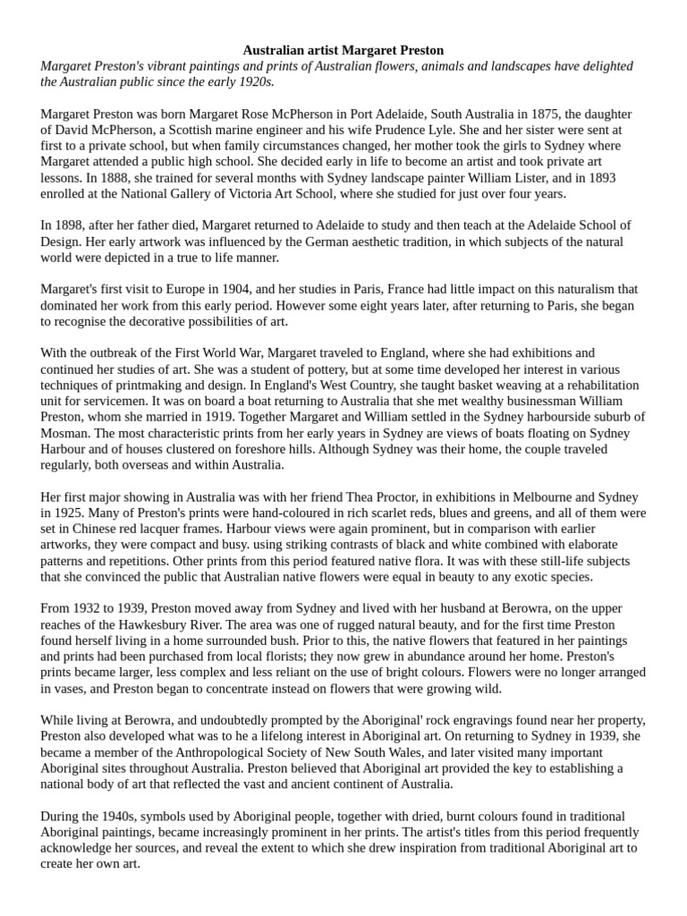 Reading - Australian Artist Margaret Preston | PDF | The Arts