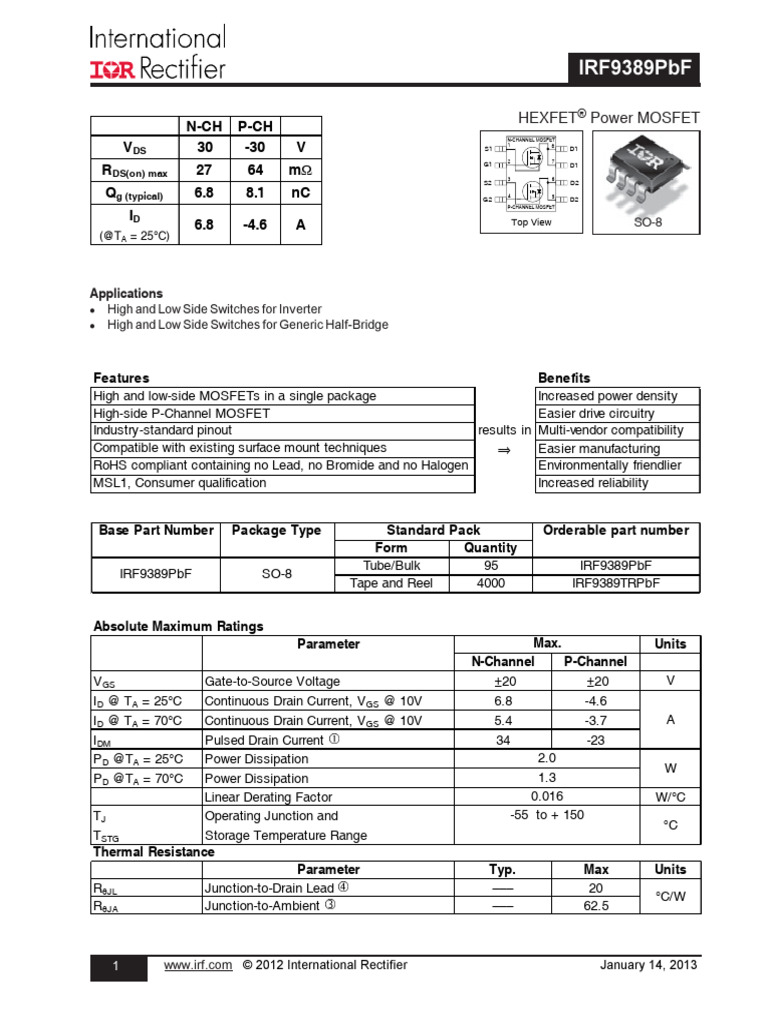 Infineon-IRF9389-DataSheet-v01_01-EN | PDF | Field Effect Transistor | Mosfet