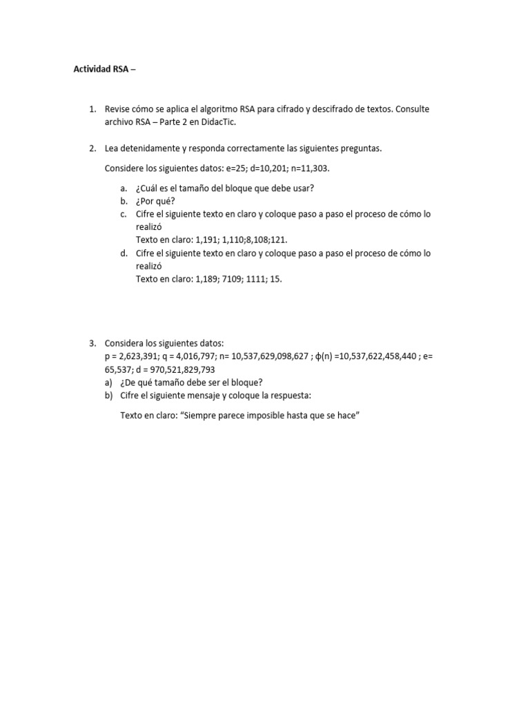 Actividad RSA - CifradoTexto | PDF | Métodos y materiales de enseñanza ...