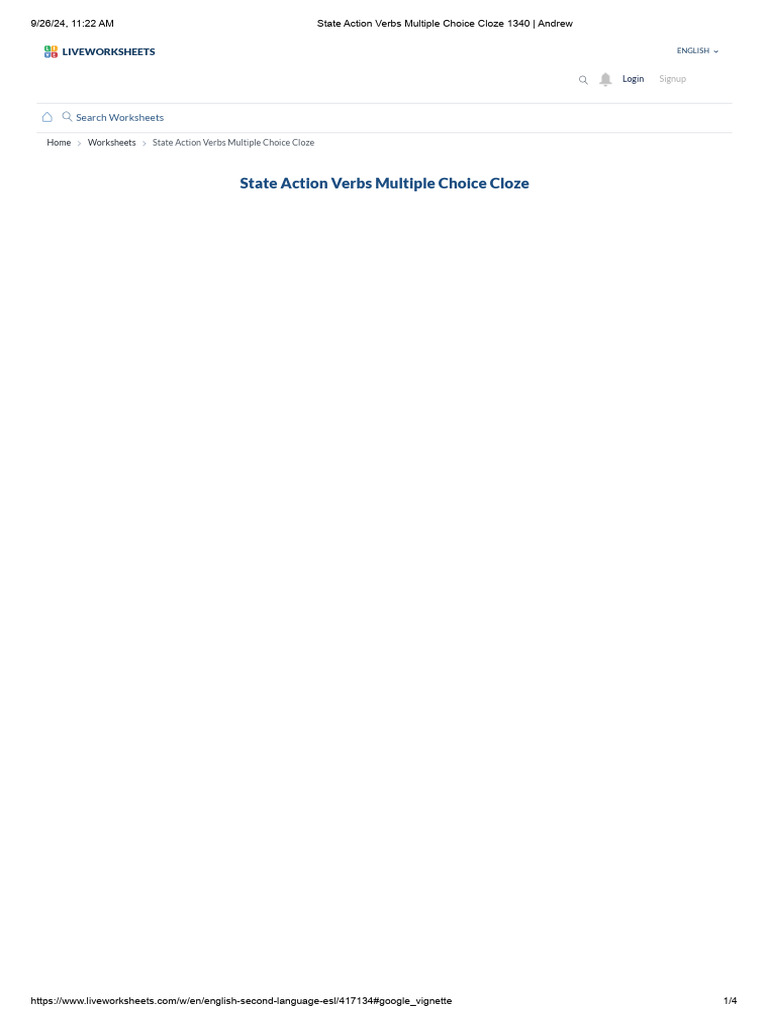 State Action Verbs Multiple Choice Cloze 1340 - Andrew | PDF