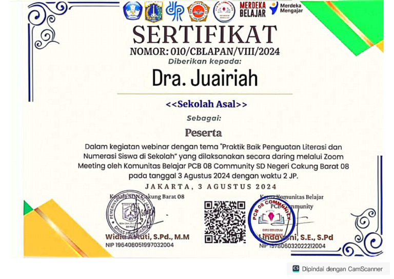 Sertifikat Penguatan Literasi | PDF