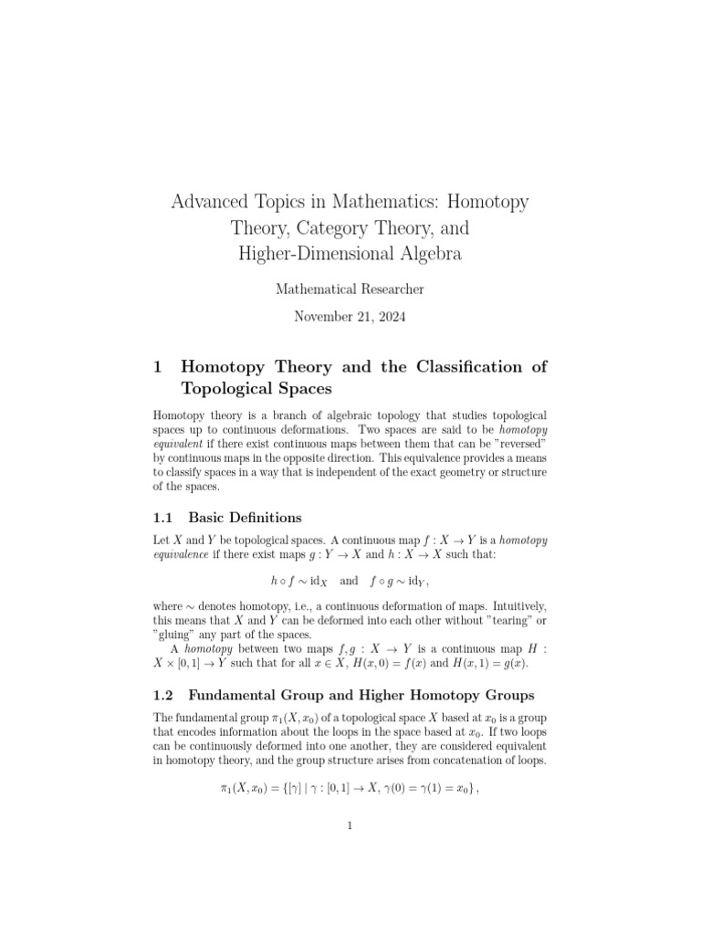 Advanced Topics in Mathematics: Homotopy Theory, Category Theory, and Higher-Dimensional Algebra ...