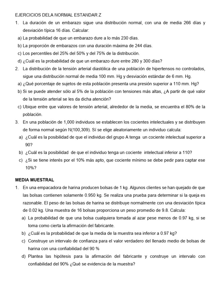 Ejercicios de Distribución Normal | PDF | Muestreo (Estadísticas) | Intervalo de confianza