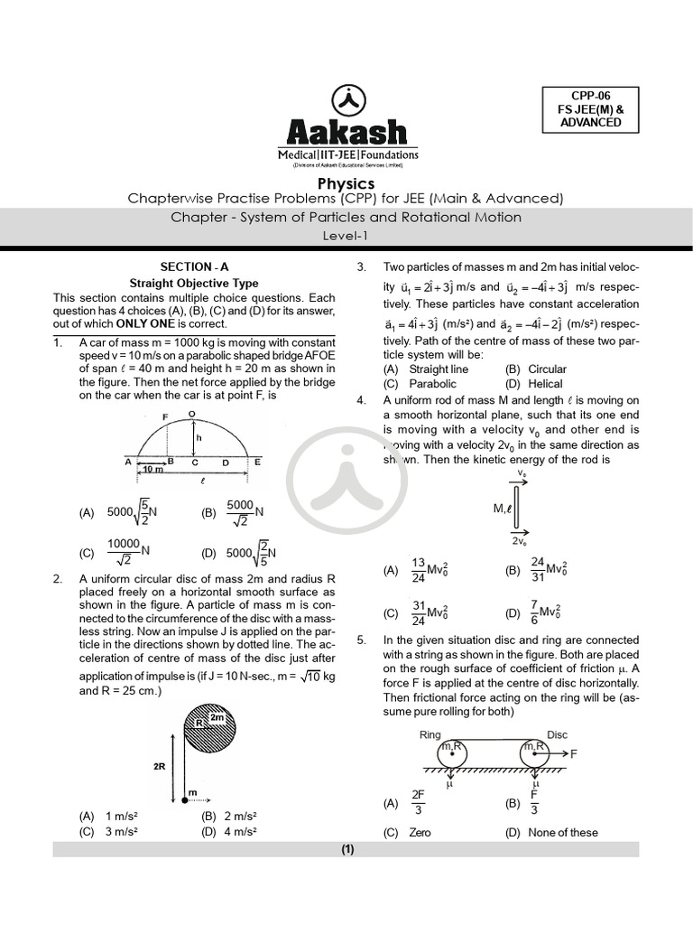 FS CPP 06 Physics Chemistry Mathematics 2020 | PDF | Rotation Around A Fixed Axis | Force