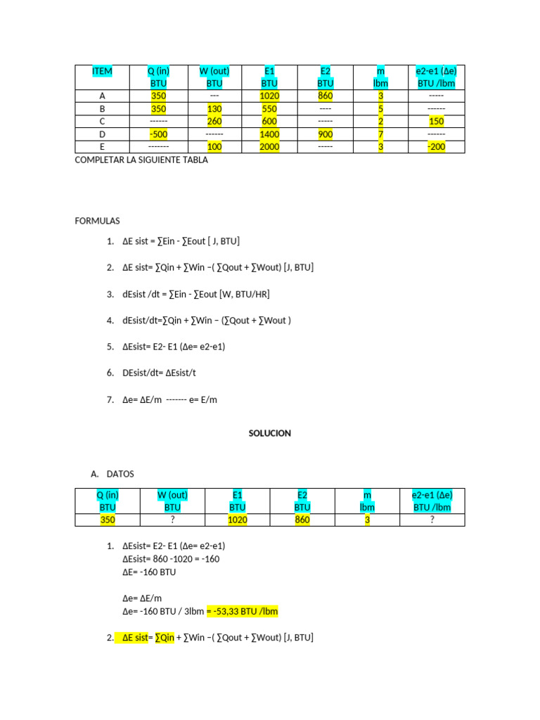 Tabla Termo Ejercicios 05 Mayo | PDF
