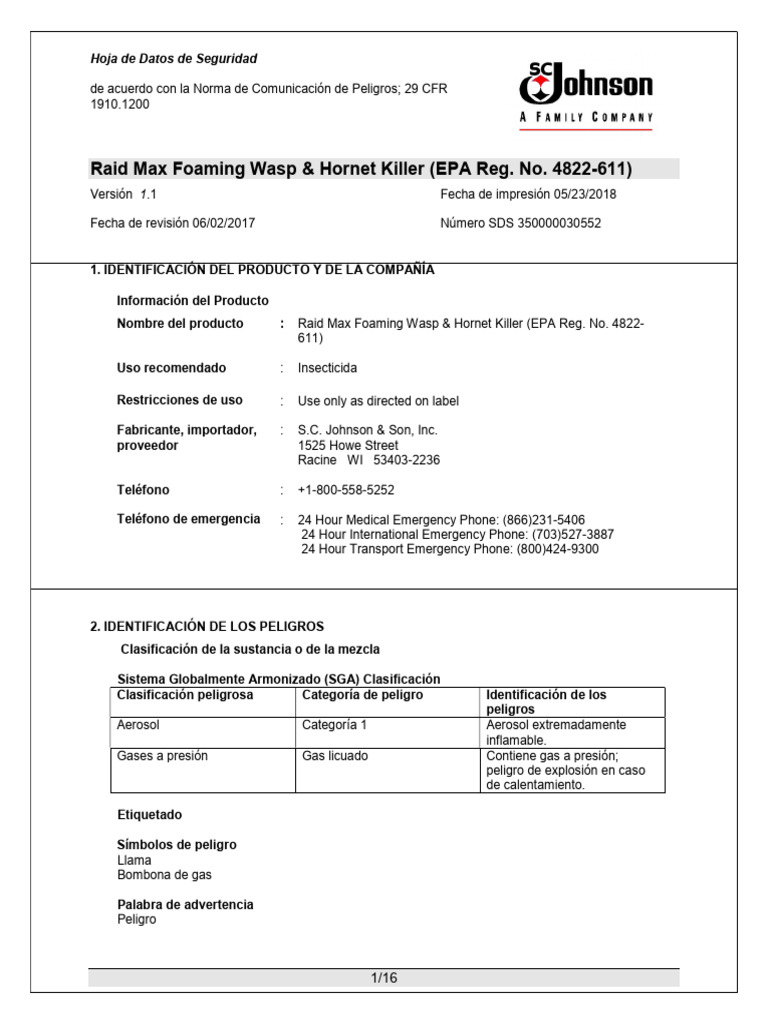 SDS de Raid Wasp & Hornet Killer | PDF | Agua | Destilación