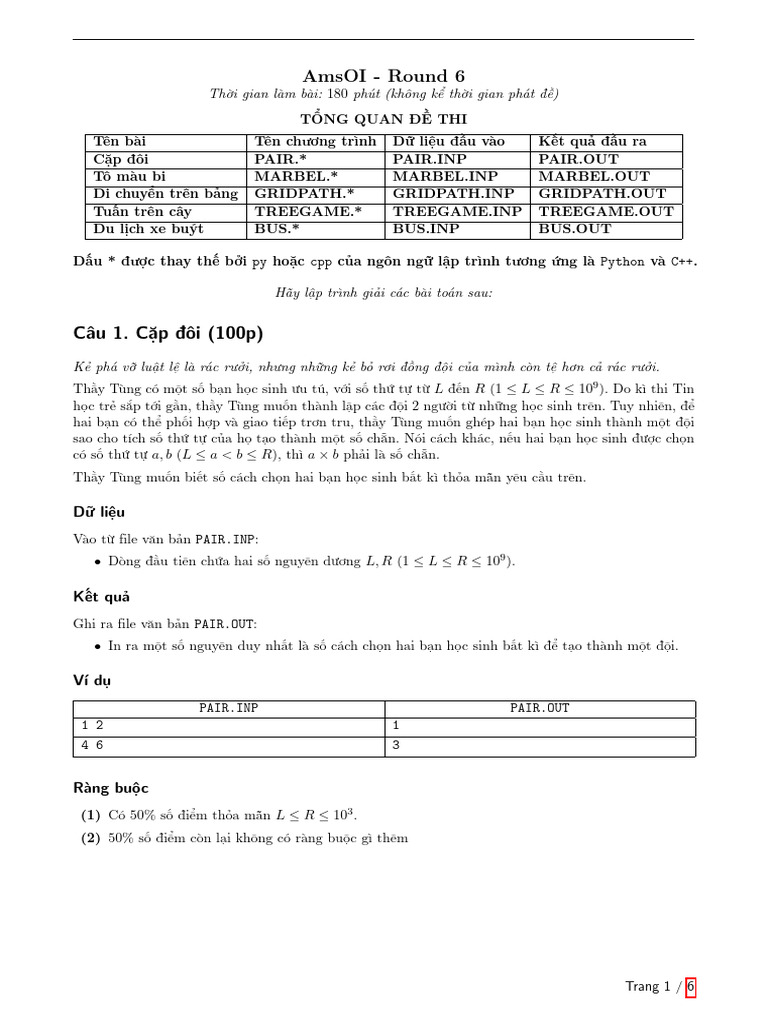 Câu 1. Cặp Đôi (100P) : Amsoi - Round 6 | PDF
