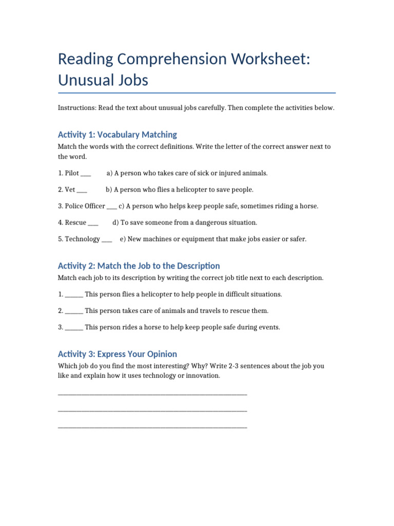 Unusual Jobs Reading Comprehension | PDF
