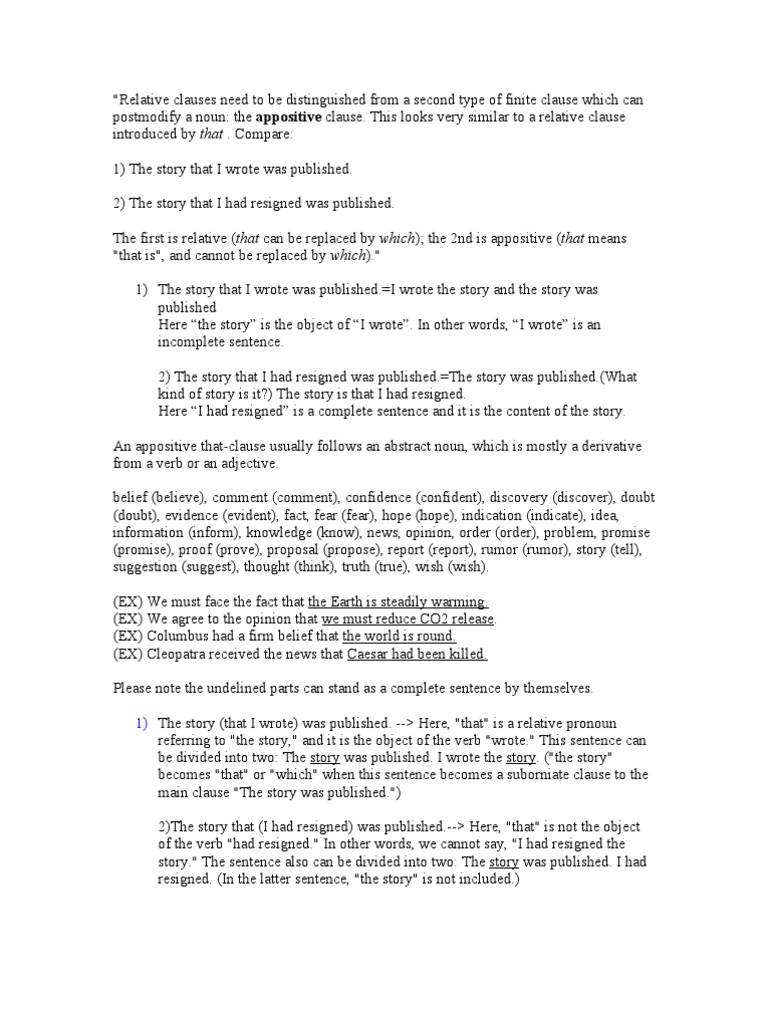 Relative Vs Appositive Clause | PDF | Adjective | Clause