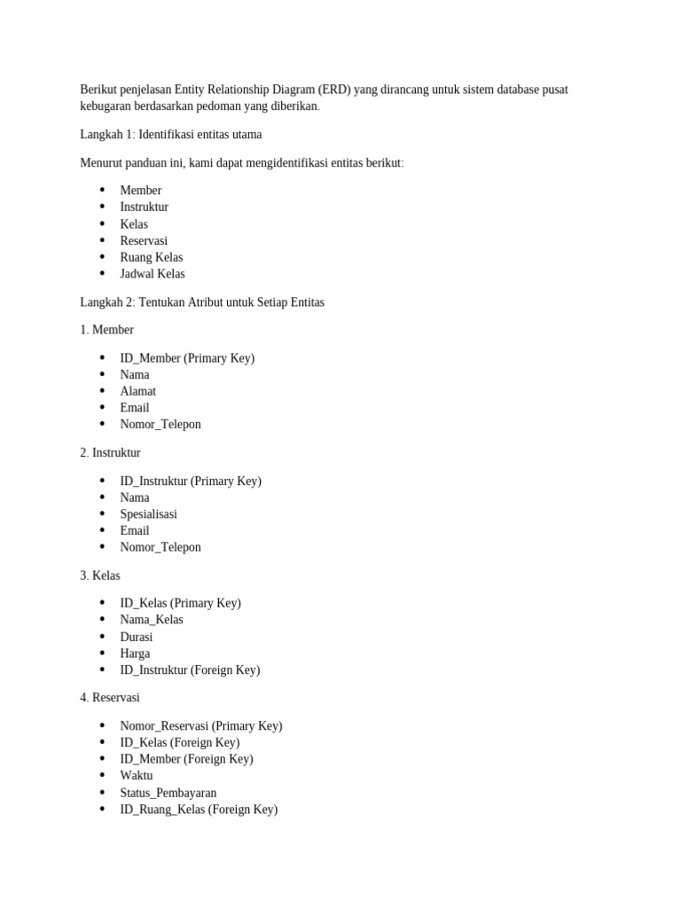 ERD Sistem Database Pusat Kebugaran | PDF