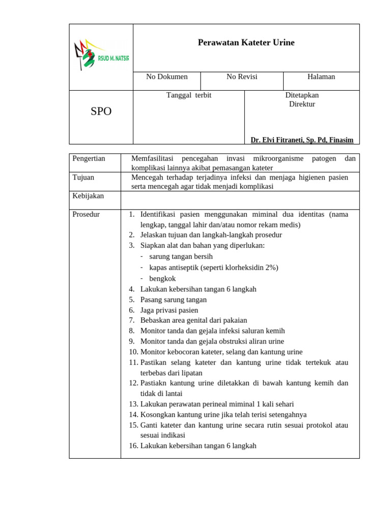 SPO Perawatan KAteter Urine | PDF