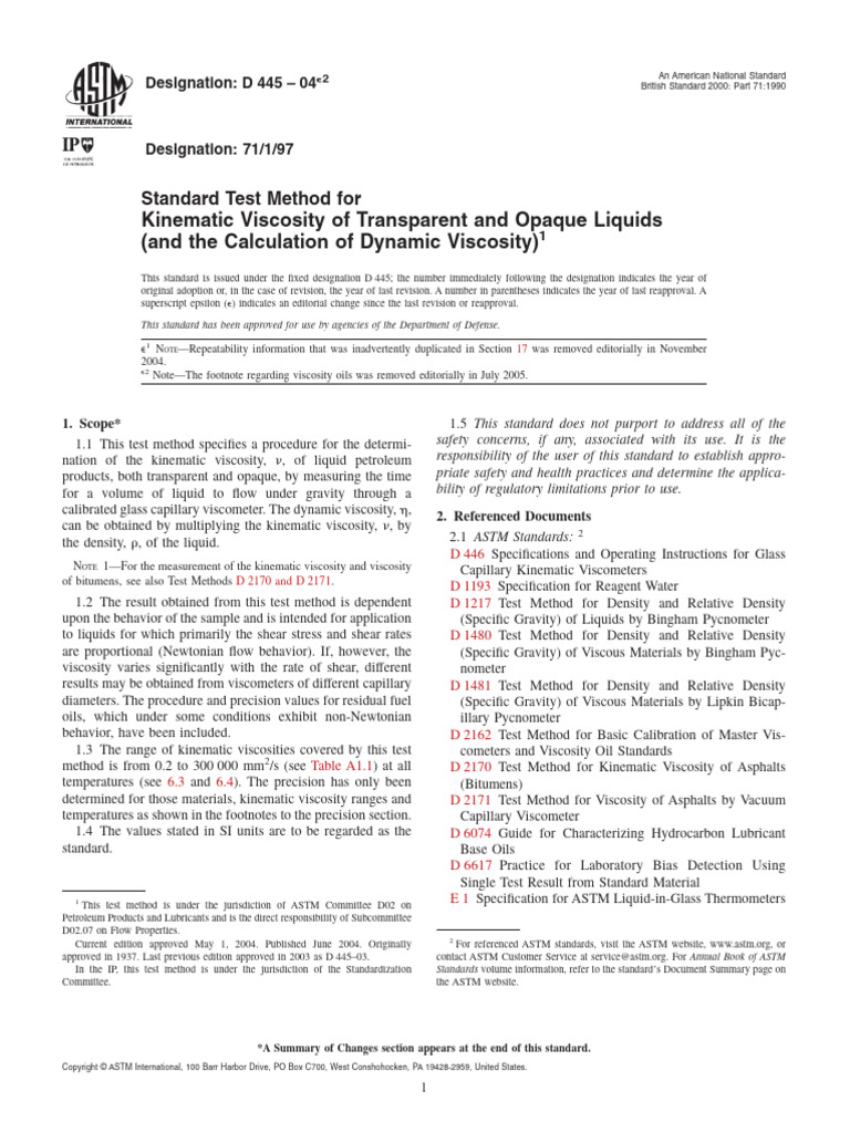 Kinematic Viscosity Test Method Standard | PDF | Viscosity | Calibration