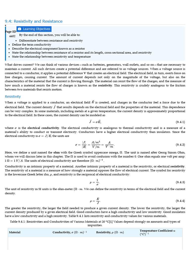 Resistivity and Resistance - Physics | PDF | Electrical Resistivity And ...
