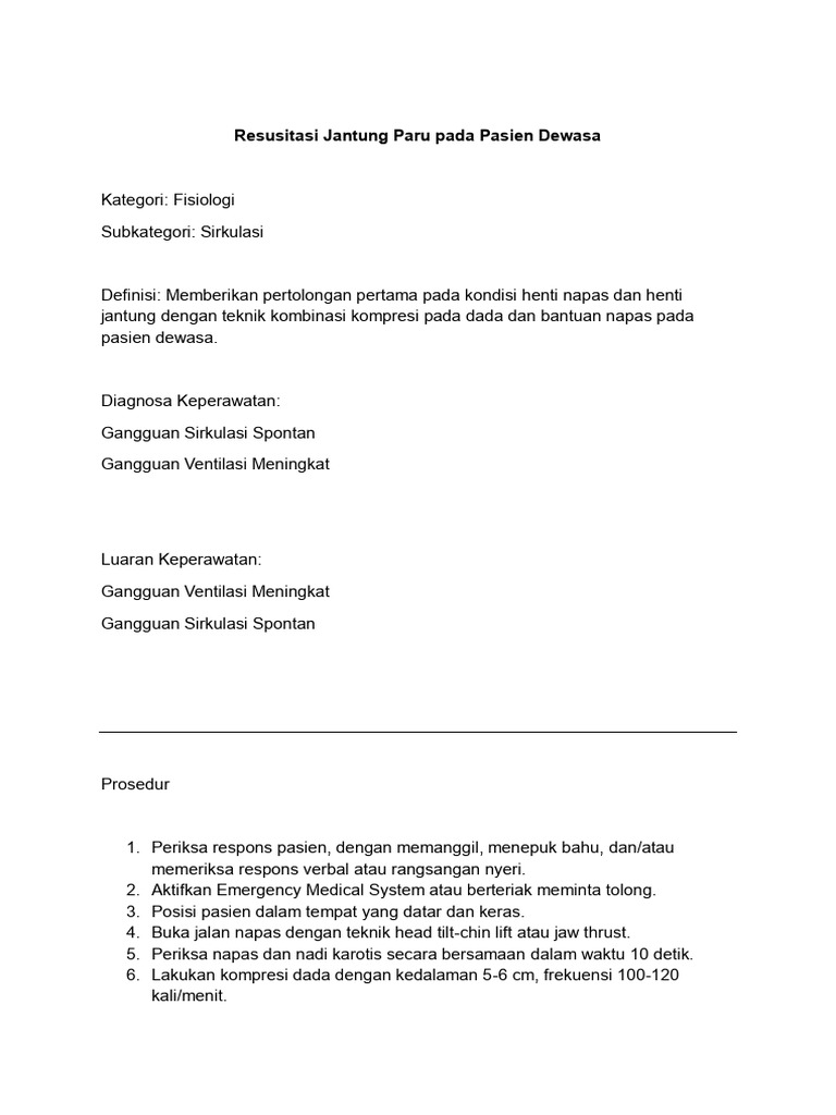 Sop Resusitasi Jantung Paru Pada Pasien Dewasa | PDF | Kesehatan Holistik