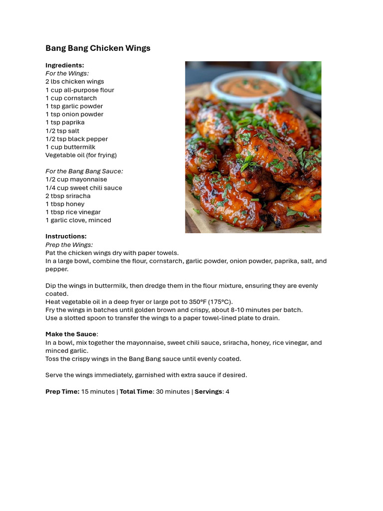 Crispy Bang Bang Chicken Wings Recipe | PDF
