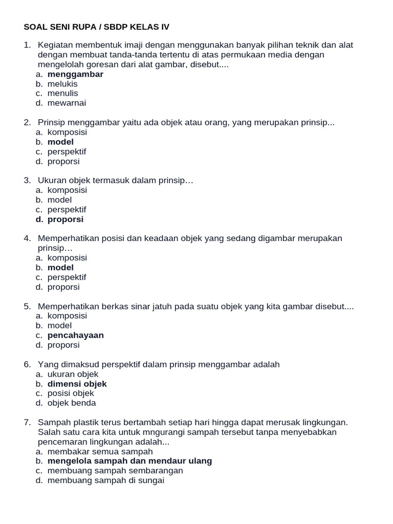Contoh Soal Seni Rupa Kelas Iv Sem I | PDF
