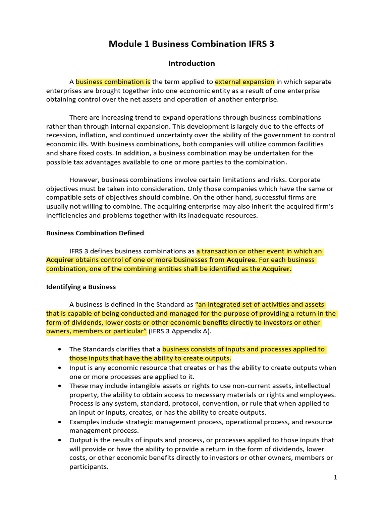 Module-1-Business-Combination-IFRS-3 | PDF | Goodwill (Accounting ...