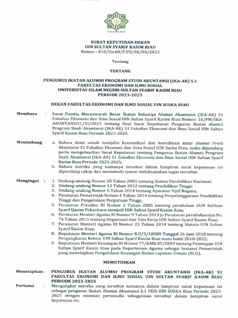 36 SK Dekan Pengurus Ika Ak Feis 2023 | PDF
