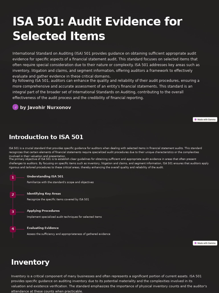 ISA 501 Audit Evidence For Selected Items | PDF | Audit | Financial ...