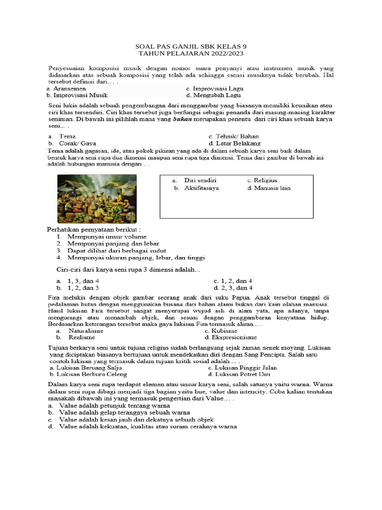 Soal Pas Ganjil SBK Kelas 9 | PDF