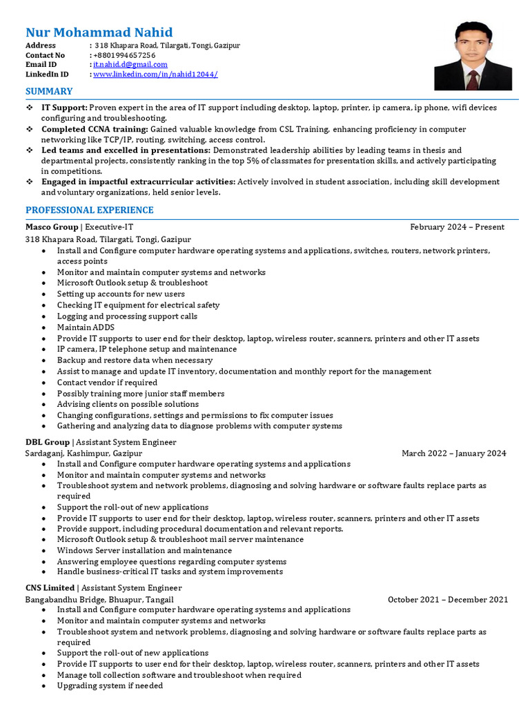 CV Nahid | PDF | Computer Network | Cisco Certifications