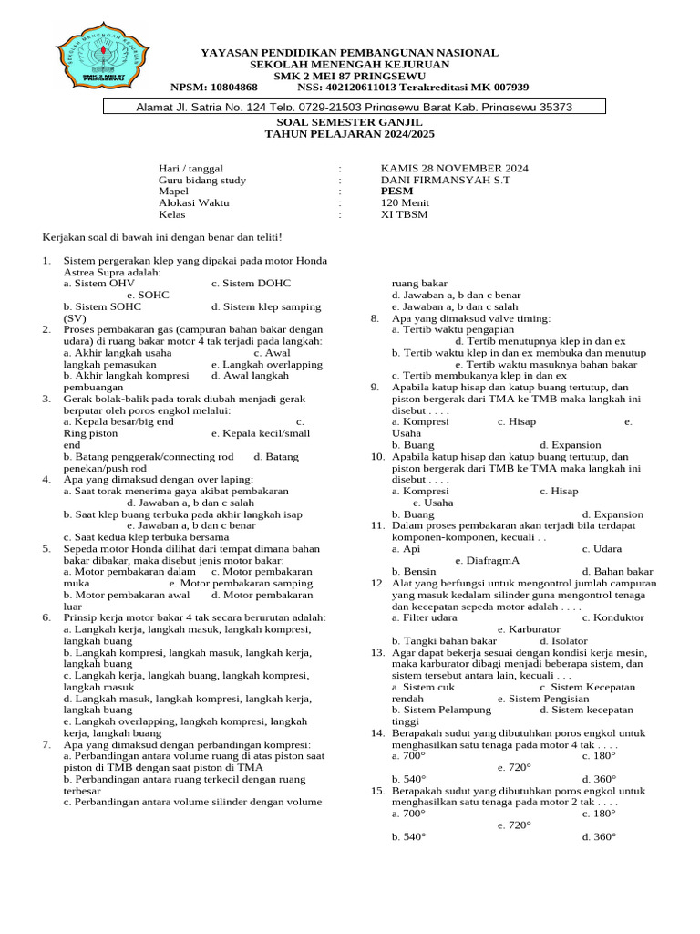 Soal Pas Ganjil Pesm 2024 | PDF