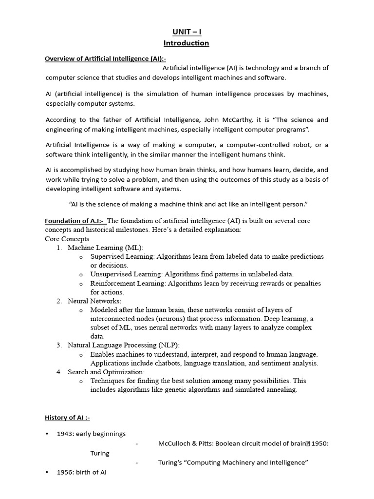 AI Unit - 1 | PDF | Artificial Intelligence | Intelligence (AI) & Semantics