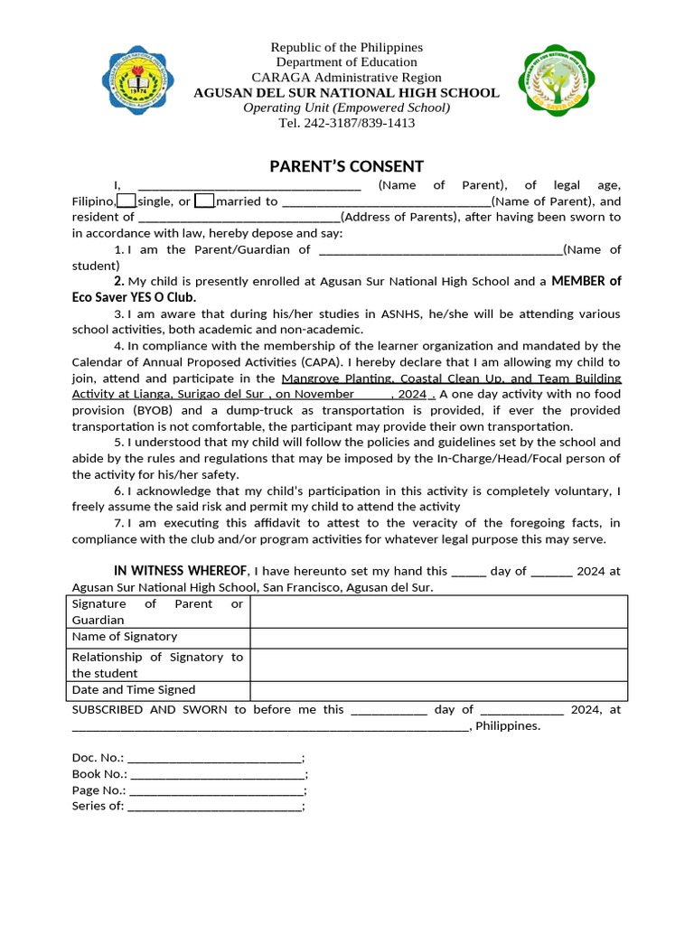 Parent Consent for Student Activities | PDF | Justice | Crime & Violence