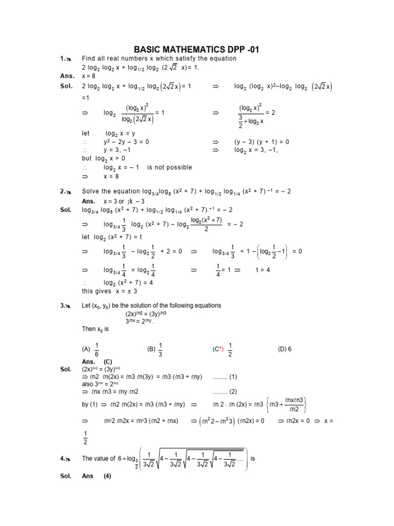 Basic Mathematics DPP Solutions and Explanations | PDF | Mathematics ...