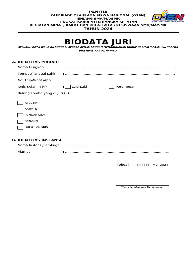 Biodata Juri O2SN Tahun 2024 | PDF | Sains & Matematika