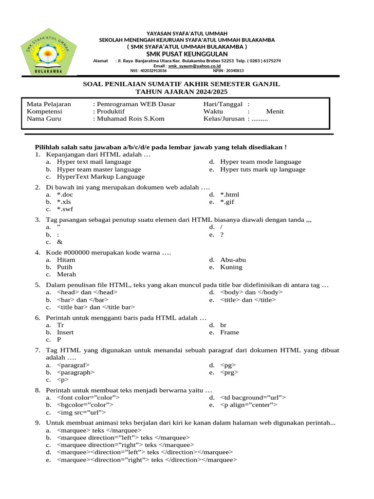 Soal-Pemrograman-Web XI RPL | PDF