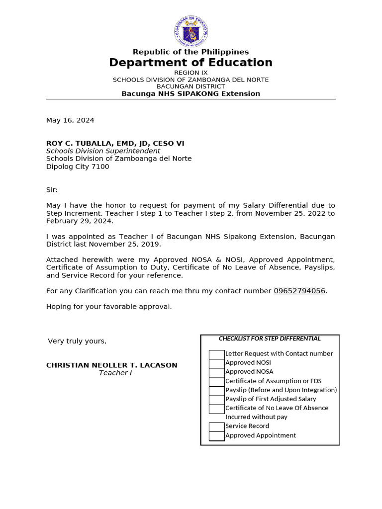 Templates For Salary Claim Requirements - Step Differential - Lacason | PDF