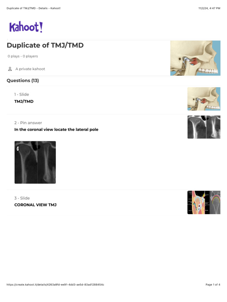 TMJ-TMD - Details - Kahoot! | PDF