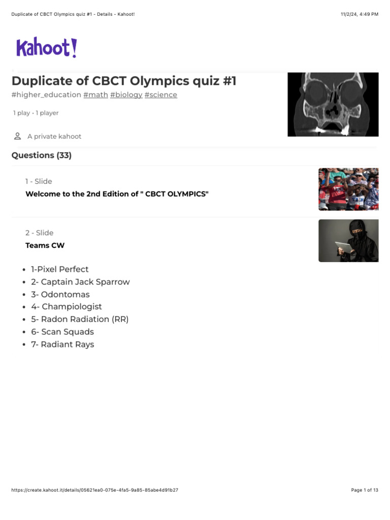 CBCT Olympics Quiz #1 - Details - Kahoot! | PDF