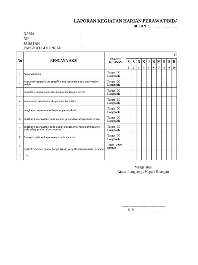 Laporan Harian Perawat/Bidan RSUD Narmada | PDF