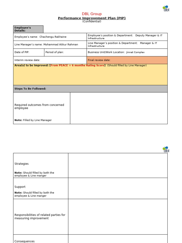 PIP Form - Blank | PDF