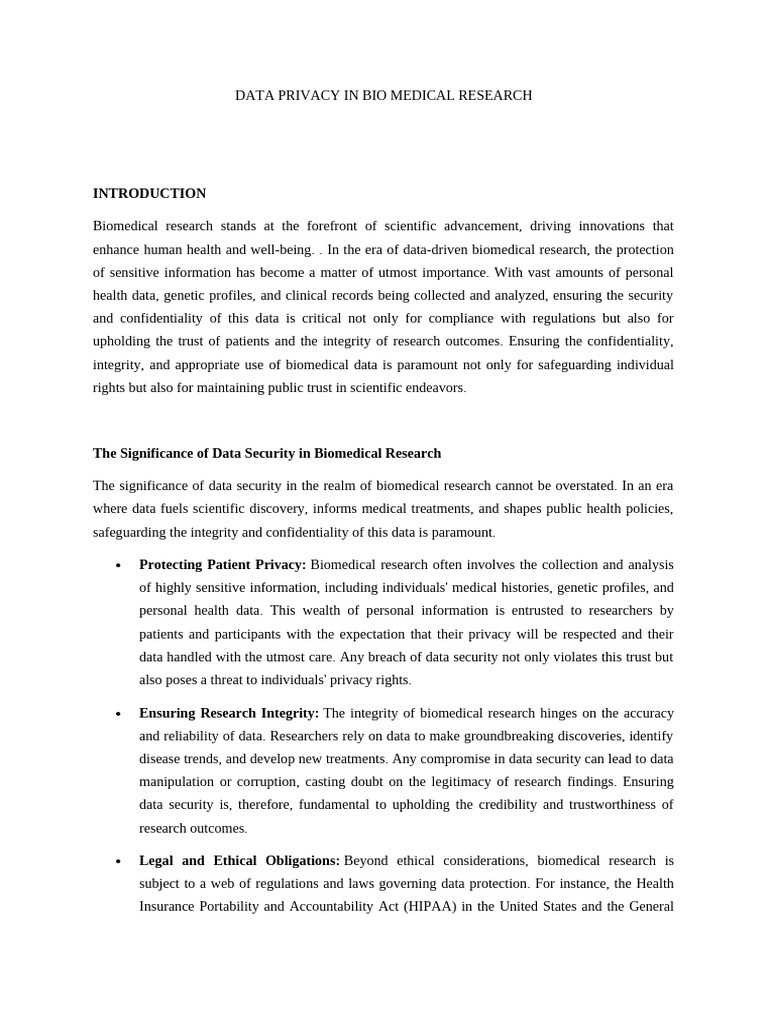 Data Privacy in Bio Medical Research | PDF | Computer Security | Security