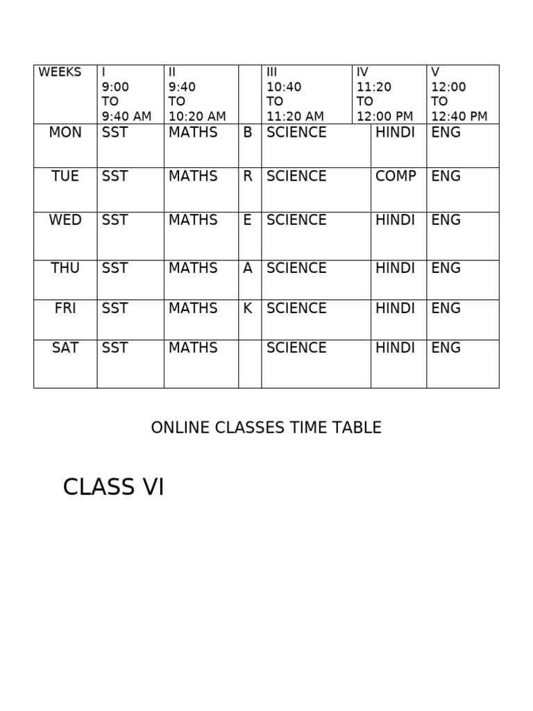 Class VI Online Classes Timetable | PDF | Social Science | Foreign Language Studies