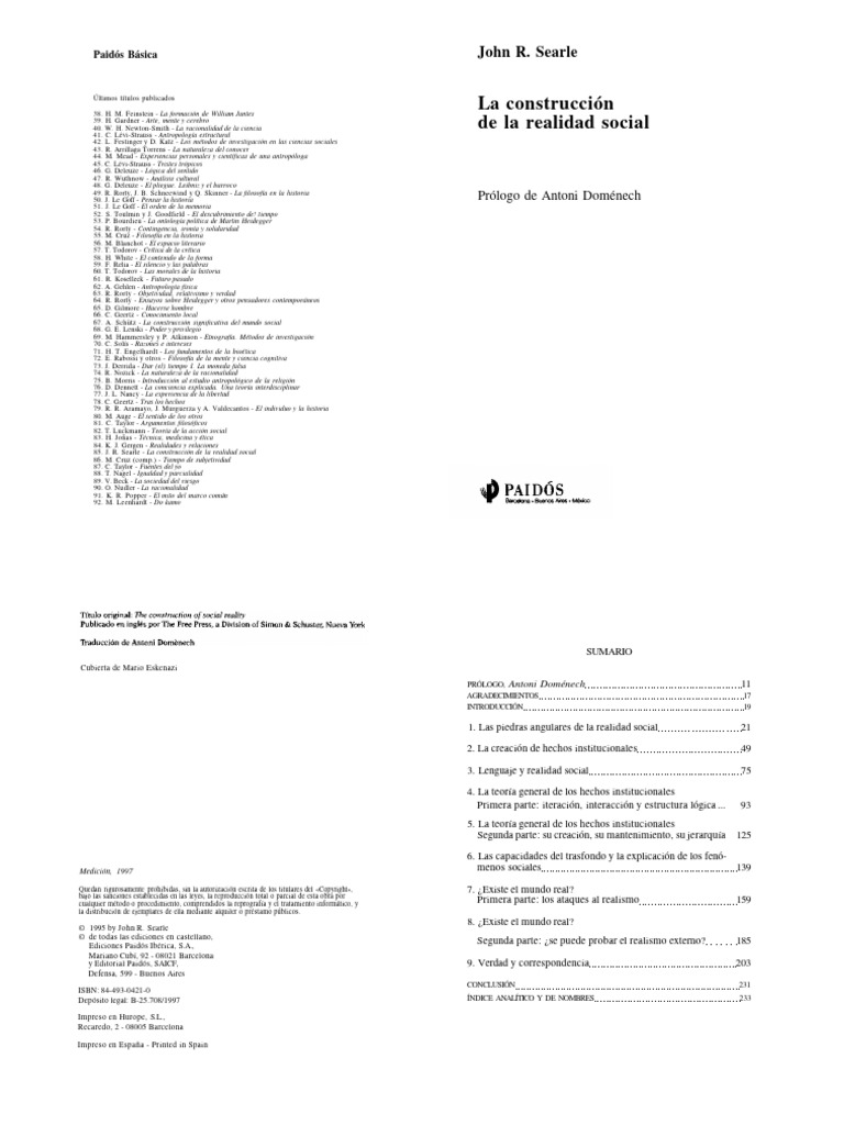 La Construccion de La Realidad Social | PDF | Ontología | Realidad