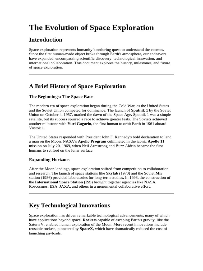 The Evolution of Space Exploration | PDF | Space Exploration | Nasa