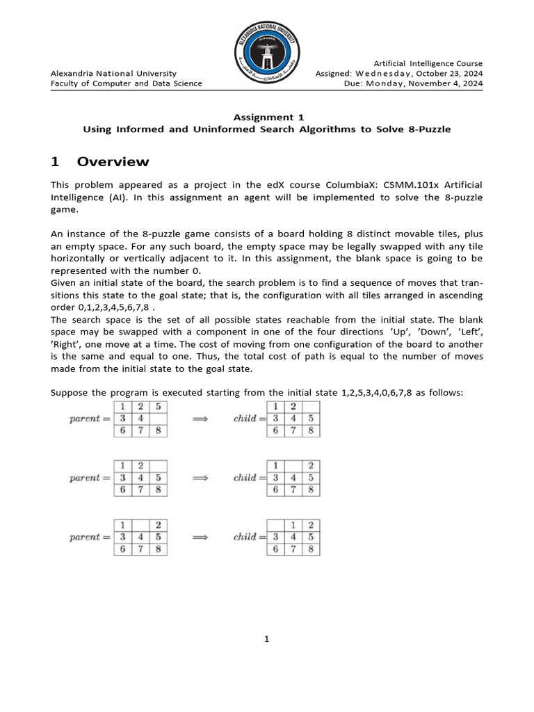 Assignment 1 Using Informed and Uninformed Search Algorithms To Solve 8-Puzzle | PDF ...