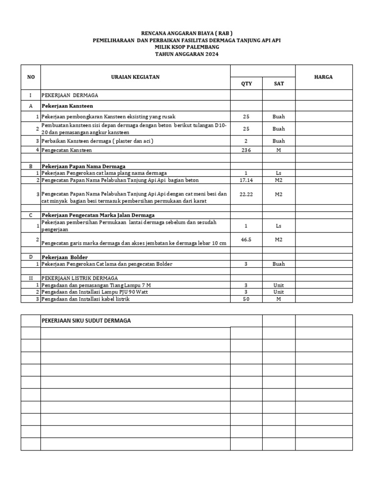 Rab Perbaikan Fasilitas Dan Akses Dermaga Tanjung Api-Api | PDF