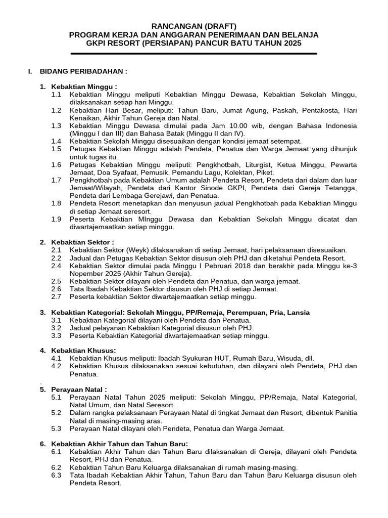 Rancangan Program Kerja Gkpi RST PB THN 2025 | PDF
