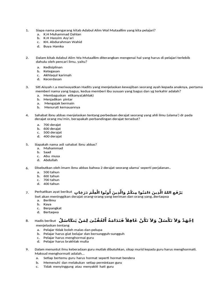 Soala Adabul Muta Alim Kelas X Agama | PDF | Perjalanan