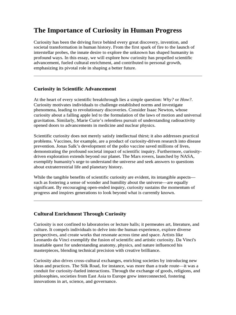 The Importance of Curiosity in Human Progress | PDF | Curiosity ...