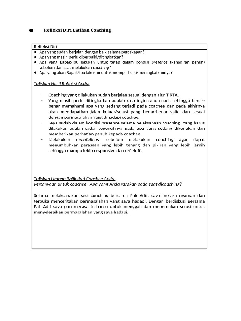 Refleksi Diri dalam Latihan Coaching | PDF
